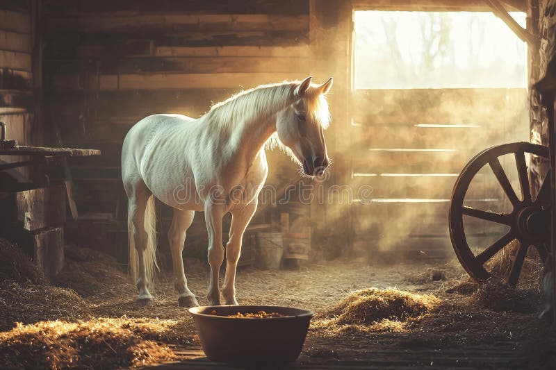 Vintage Horse Portrait: Stable Window, Wagon Wheel, Rustic Atmosphere ...
