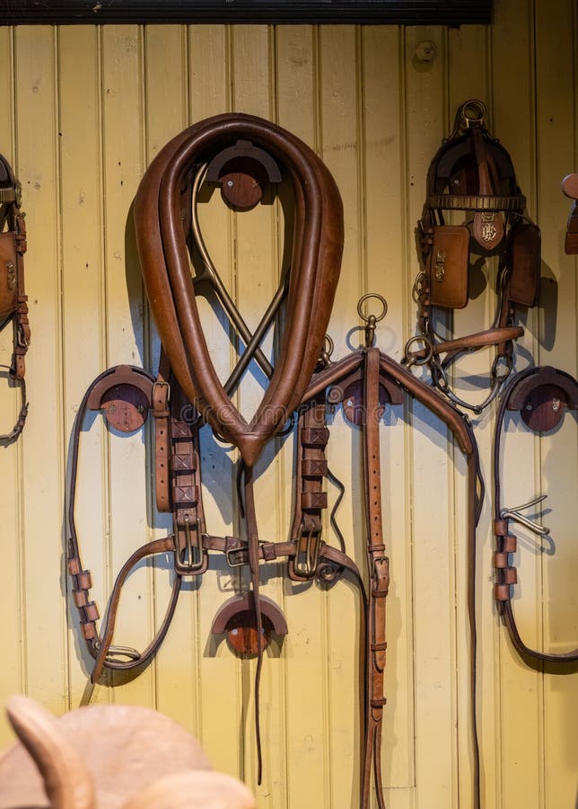 Vintage Horse Pulling Harnesses Hanging on a Wall.. Stock Image - Image ...