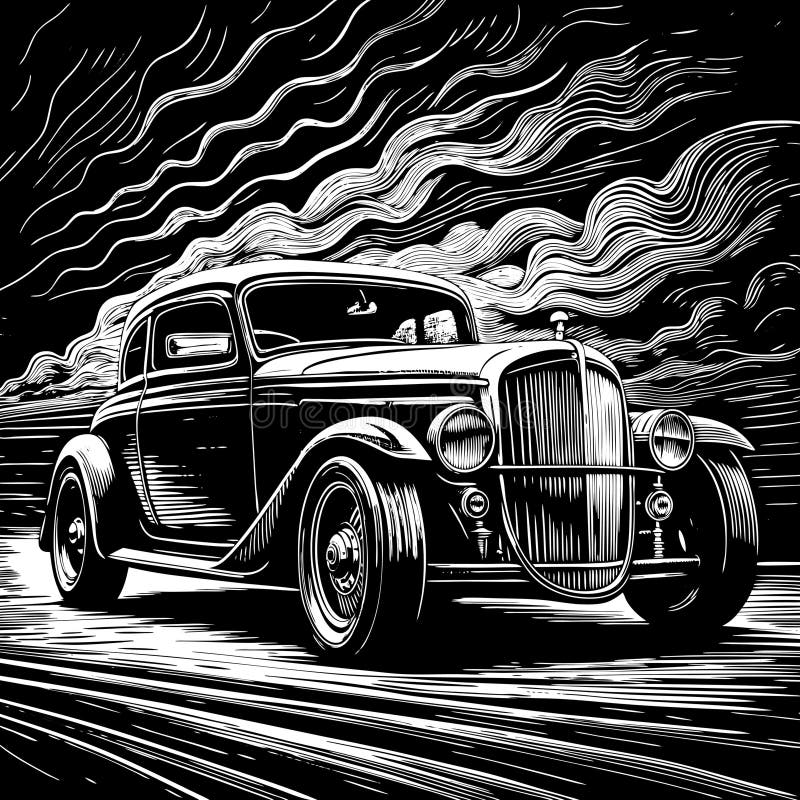 Vintage Hot Rod Car with Flames and Speed Lines Illustration Stock ...