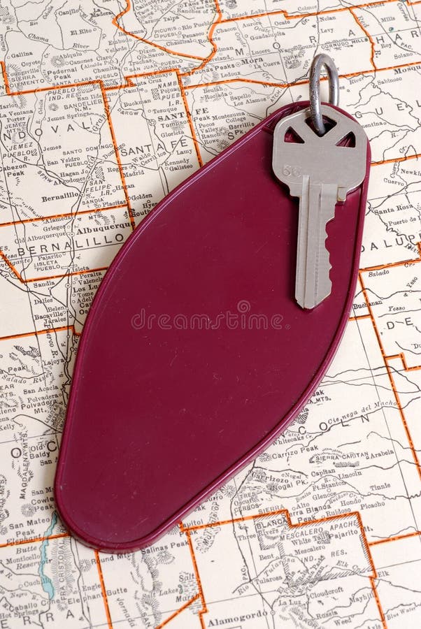 Vintage hotel key and map stock image. Image of west, south - 1810321