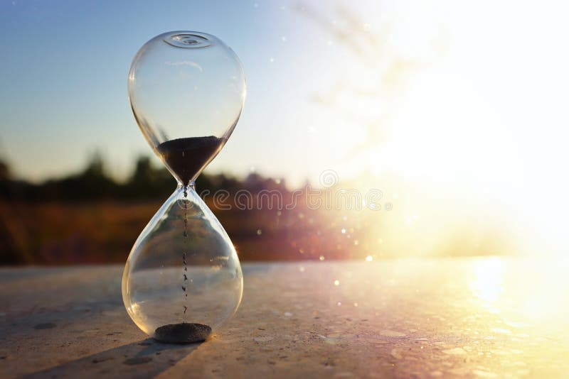 Vintage Hourglass Clock Over Table Stock Image - Image of business ...