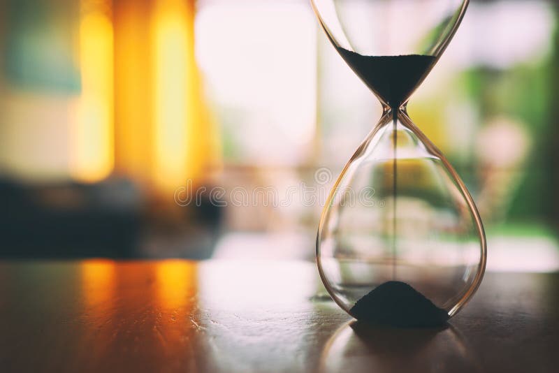 Vintage Hourglass Clock Over Table Stock Image - Image of business ...