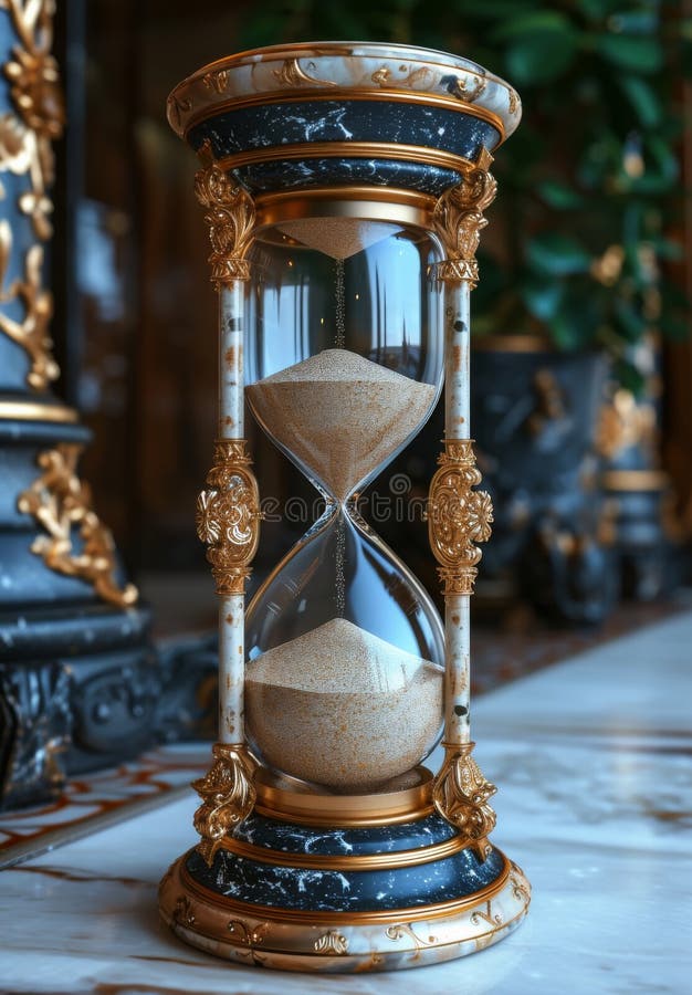 Vintage Hourglass Stands on the Marble Table. an Hourglass with Sand in ...