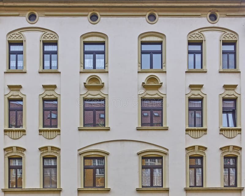 Vintage House Facade Windows Pattern Stock Image - Image of ...