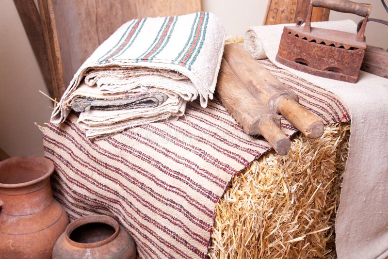 Vintage Household Items and Homespun Cloth Stock Image - Image of ...