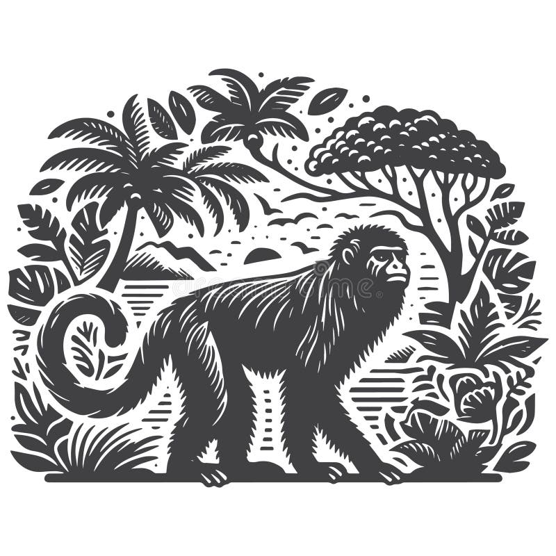 Vintage Howler Monkey Roaring Jungle Animal Engraved Illustration ...