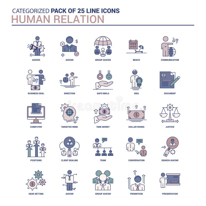 Vintage Human Relation Icon Set - 25 Flat Line Icon Set Stock Vector ...
