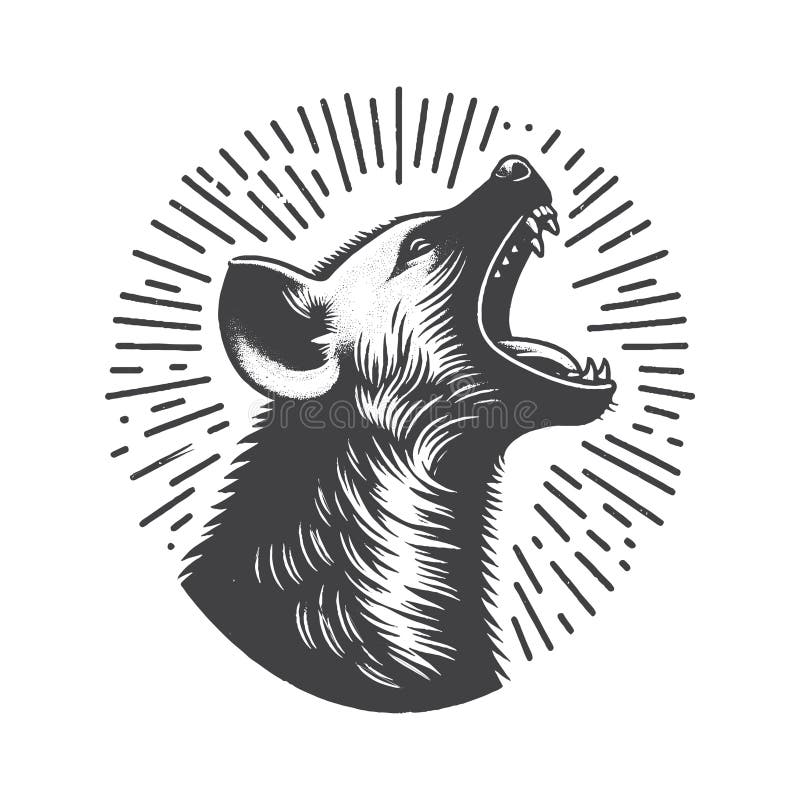 Vintage Hyena Howling with Open Mouth Illustration. Stock Vector ...