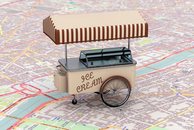 Vintage Ice Cream Cart Over Map Stock Image - Image of stall, fair ...