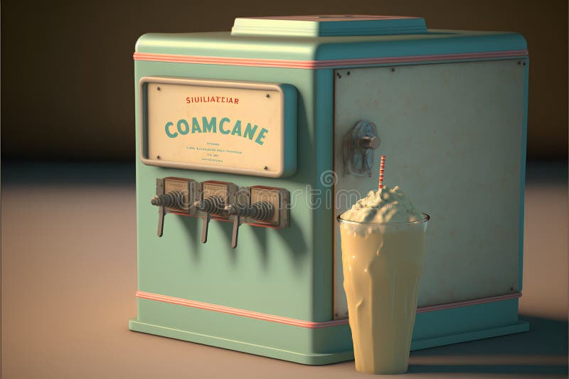 Vintage Ice Cream Machine with a Glass of Ice Cream. 3d Rendering Stock ...