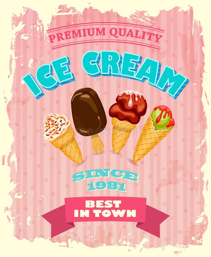 Vintage ICE CREAM Poster Design Stock Vector - Illustration of cream ...