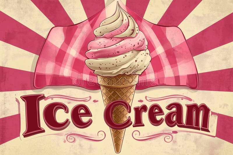 Vintage Ice Cream Poster Illustration with Retro Typography and Cone ...