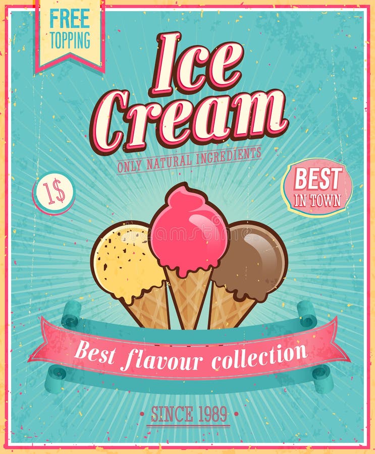 Vintage Ice Cream Poster. stock vector. Illustration of abstract - 33926838