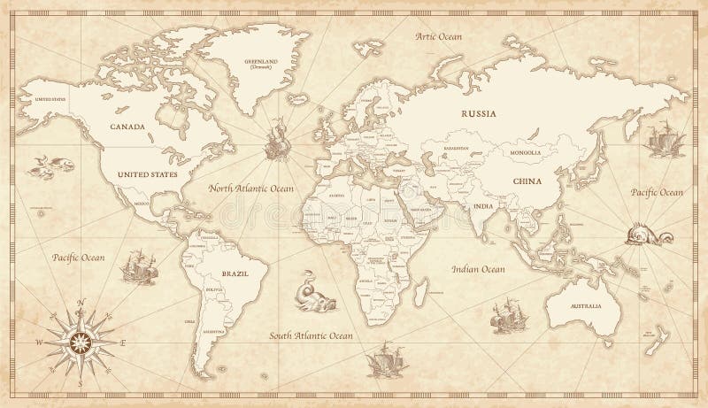 Old Style Sea Map Vector Stock Illustrations – 2,676 Old Style Sea Map ...
