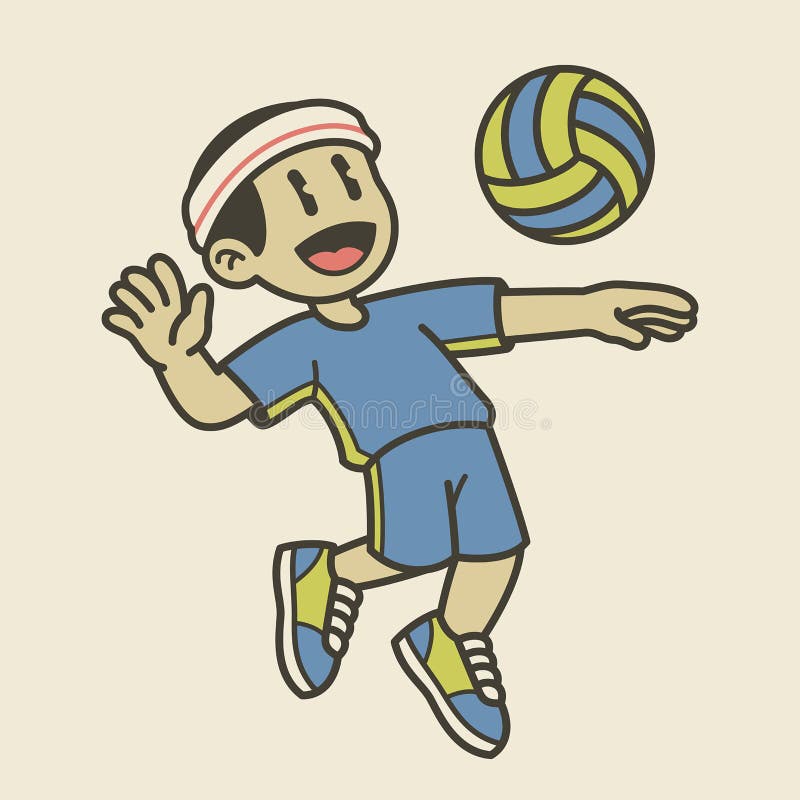 Vintage Illustration of Cartoon Volleyball Player Stock Vector ...