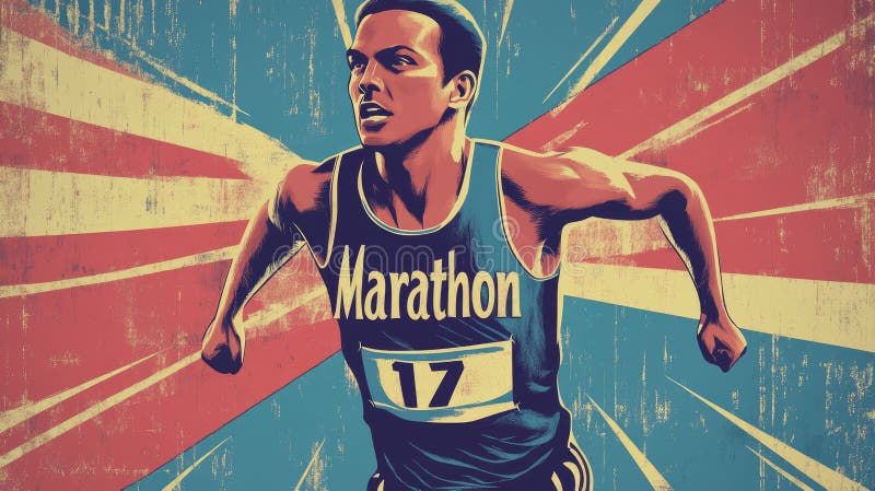Retro Marathon Runner, Vintage Illustration with Bold Colors and ...