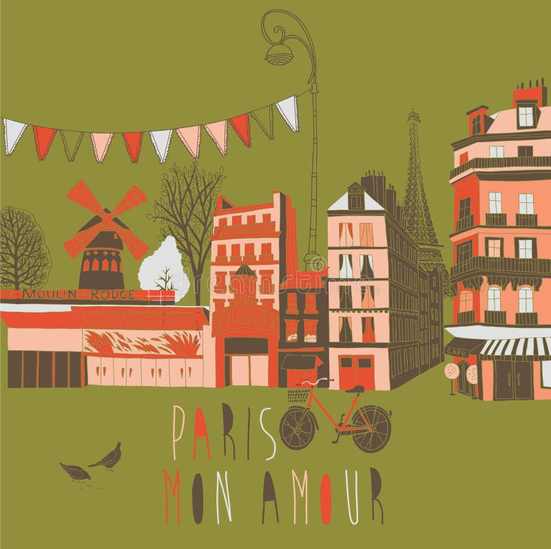 Vintage Illustration with Paris, France Stock Illustration ...