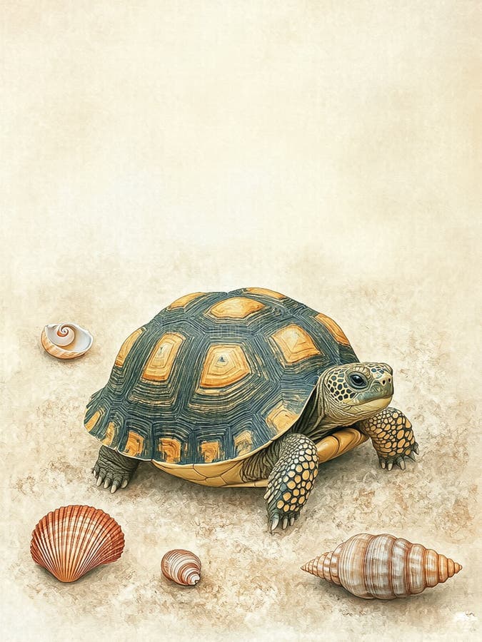 Vintage Illustration of Turtle with Shells Stock Illustration ...