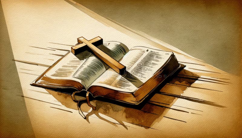 Vintage Image of a Christian Holy Bible with a Cross. Stock ...