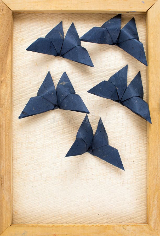 Vintage Image of Dark Blue Origami Butterflies Stock Photo - Image of ...