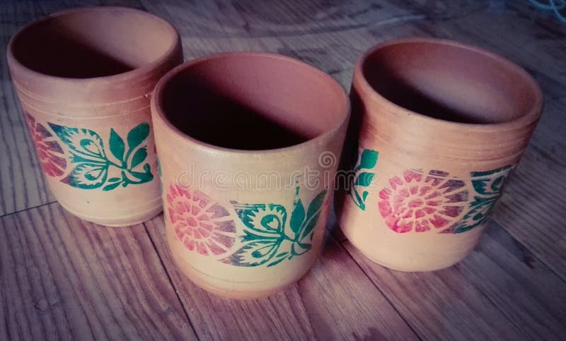 Vintage Image of Three Clay Glasses Stock Image - Image of clay ...