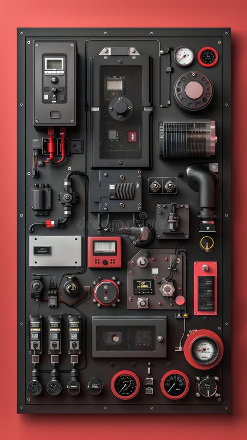 Vintage Industrial Control Panel with Gauges, Dials, and Switches ...