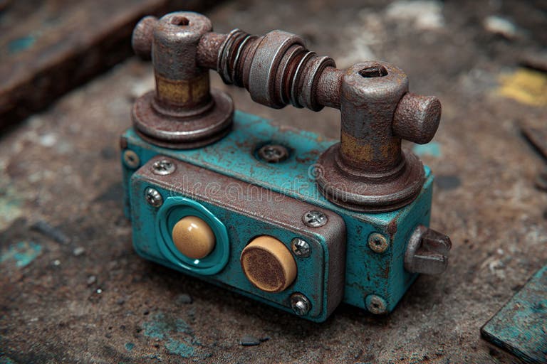 Vintage Industrial Control Switch Resting on a Weathered Workbench in a ...