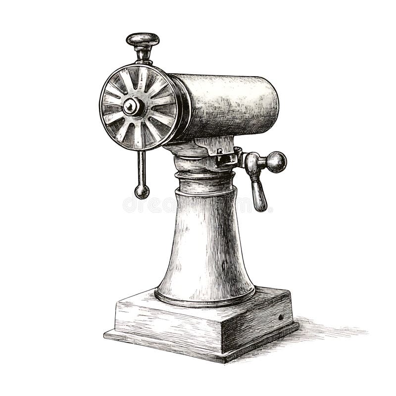 Vintage Industrial Hand-crank Machine Drawing Stock Illustration ...