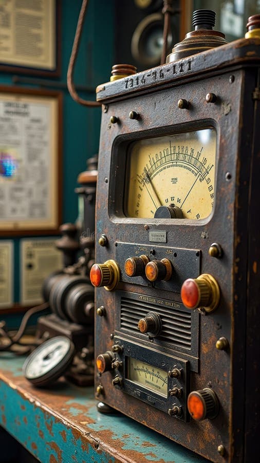 Vintage Industrial Machine with Analog Meters and Control Knobs in ...
