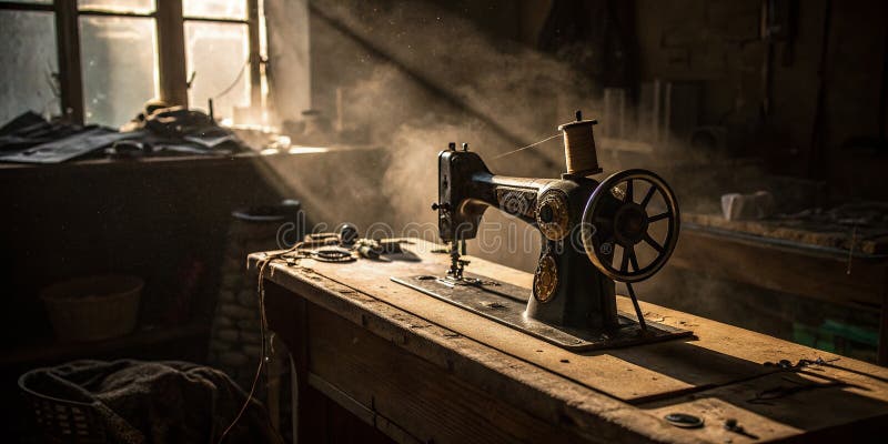 Vintage Industrial Sewing Machine in a Dimly Lit Workshop a Glimpse ...