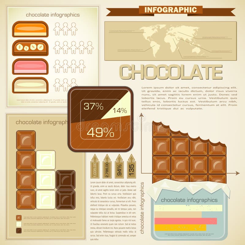 Vintage Infographics Set - Chocolate Icons Stock Vector - Illustration ...