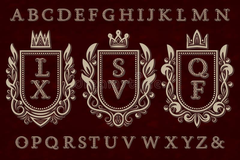 Vintage Initial Logos Kit. Coat of Arms Frames, Patterned Letters ...