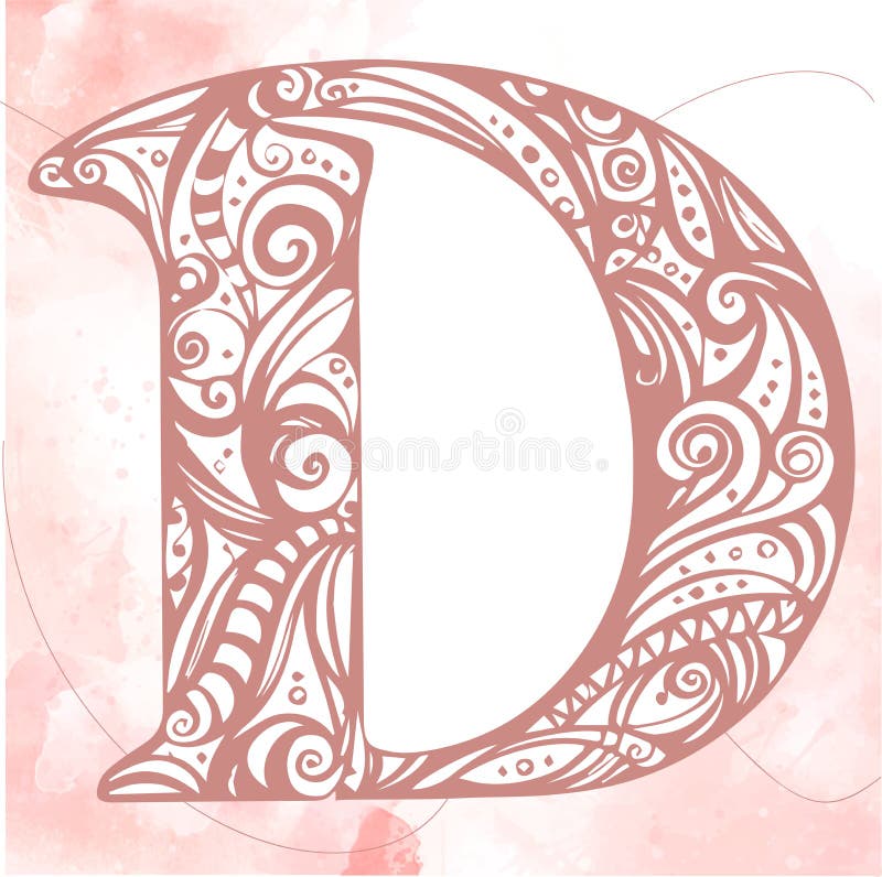 Vintage Initials Letter D in the Style of Abstract Floral Pattern on a ...