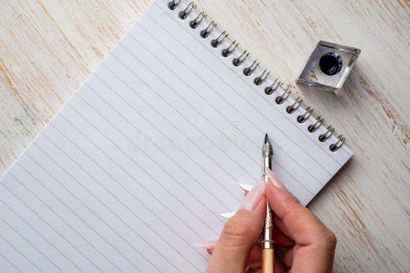 Vintage Ink Pen in Female Hand Stock Photo - Image of crafts ...