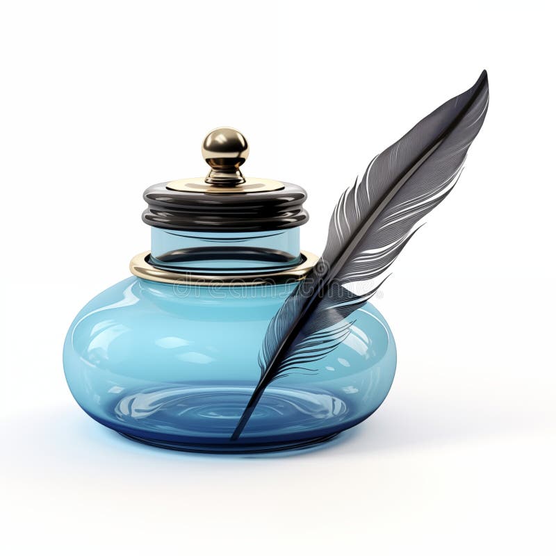 Vintage Inkwell and Feather Quill Isolated on White Background Stock ...