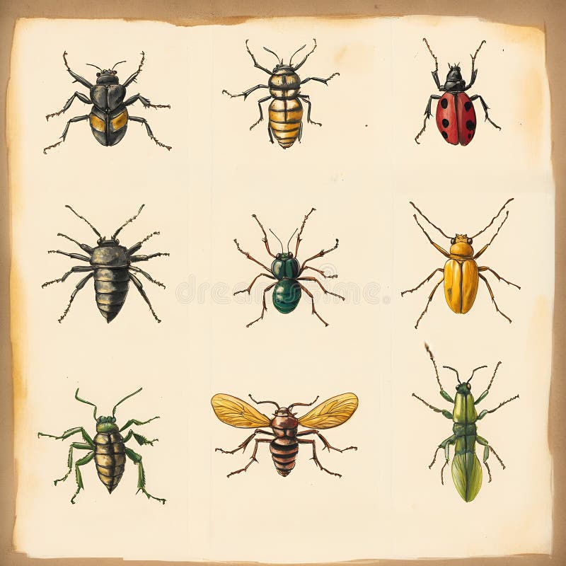 Vintage Insect Illustrations Beetles Bugs Entomology Art Stock ...