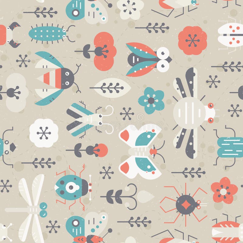 Vintage Insects Pattern stock vector. Illustration of texture - 123498528