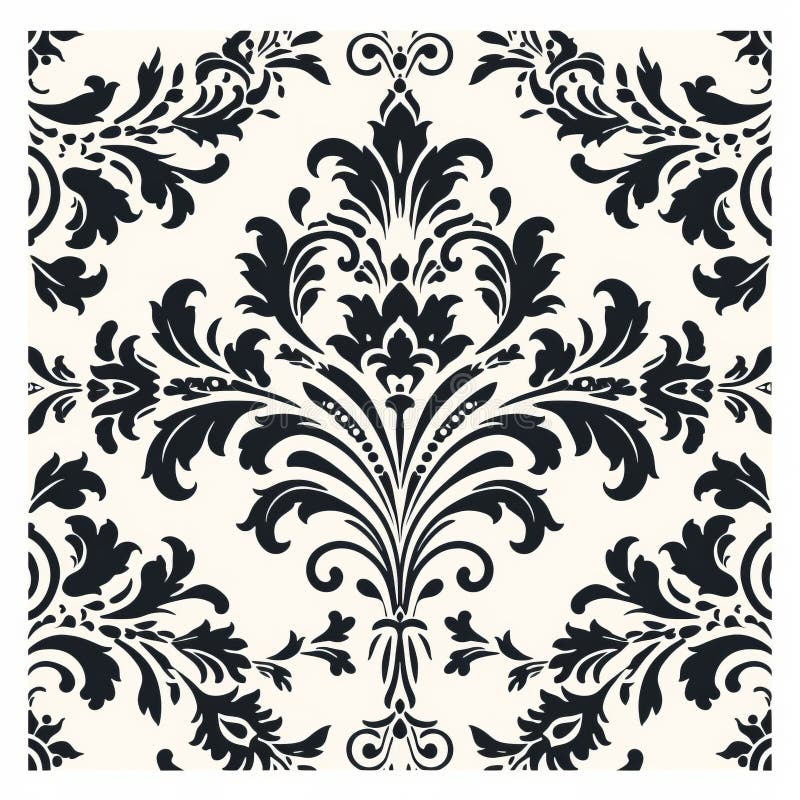 Vintage-inspired Black and White Damask Pattern for Calm and Meditative ...