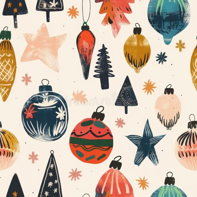 Vintage-Inspired Christmas Ornaments Pattern Design Stock Image - Image ...