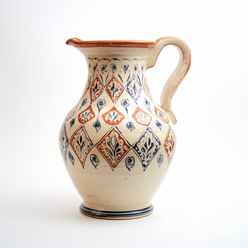 Vintage-inspired Cream-colored Ceramic Pitcher with Diamond Pattern ...