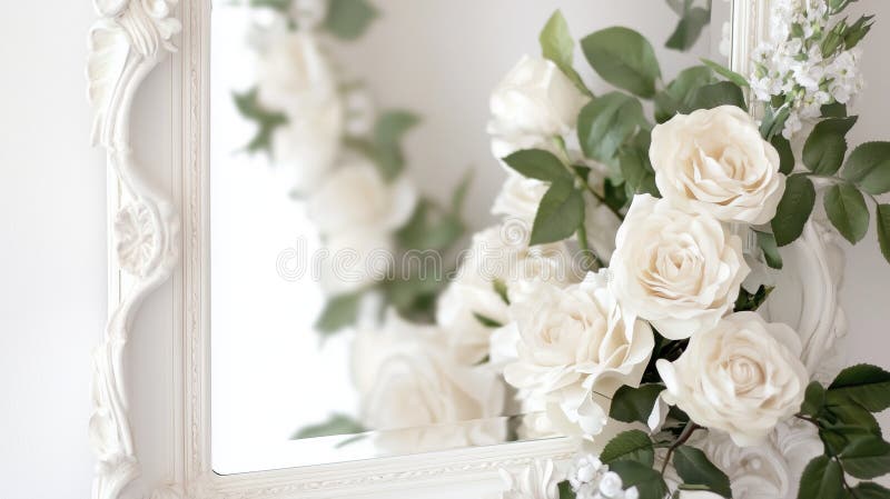 A Vintage-inspired Mirror Framed with White Roses Stock Photo - Image ...
