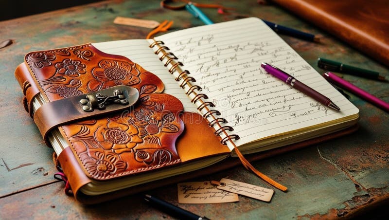 Vintage-inspired Notebook with a Golden Brown Leather Cover. Stock ...
