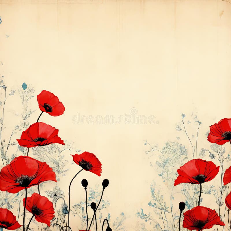 Vintage Inspired Red Poppy Floral Background Composition Stock ...