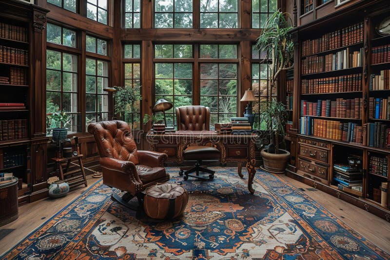Vintage-inspired Study with Leather-bound Books and a Classic Writing ...