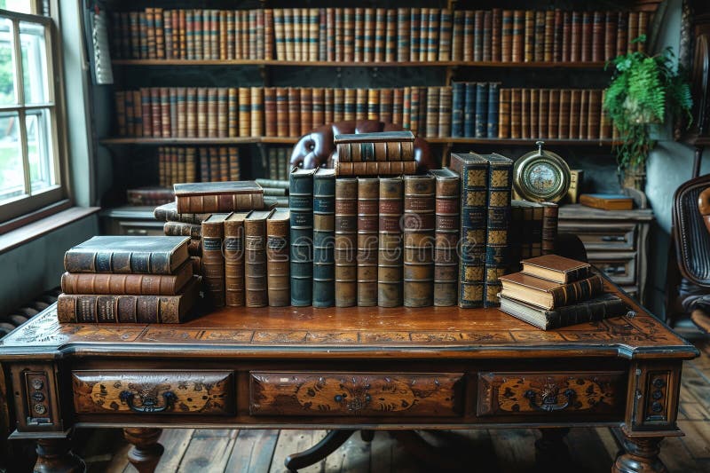 Vintage-inspired Study with Leather-bound Books and a Classic Writing ...