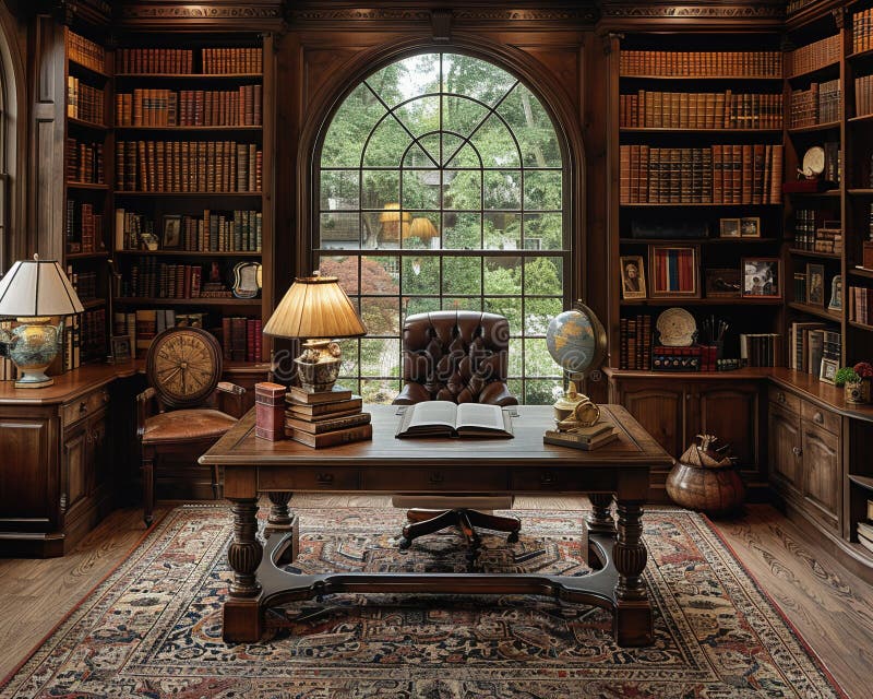 Vintage-inspired Study with Leather-bound Books and a Classic Writing ...