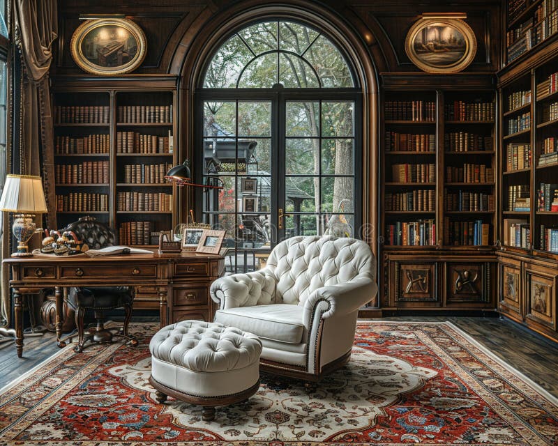 Vintage-inspired Study with Leather-bound Books and a Classic Writing ...