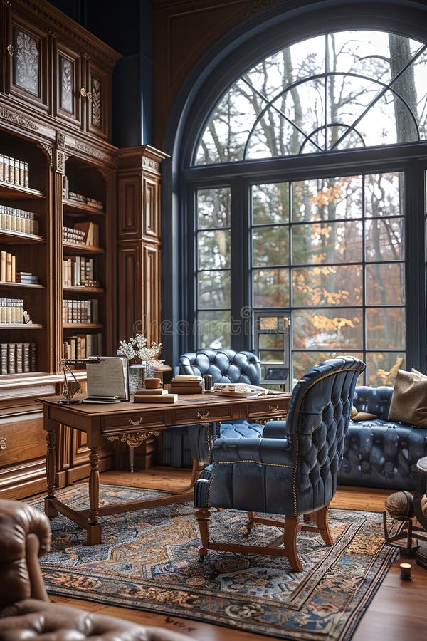 Vintage-inspired Study with Leather-bound Books and a Classic Writing ...