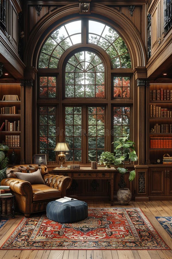 Vintage-inspired Study with Leather-bound Books and a Classic Writing ...