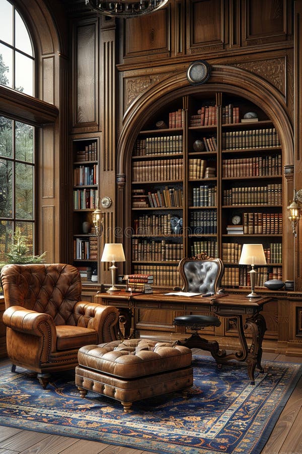 Vintage-inspired Study with Leather-bound Books and a Classic Writing ...